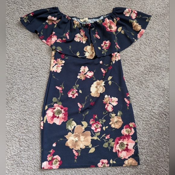 Pinc | Dresses | Pinc Navy Floral Offshoulder Mini Dress | Poshmark